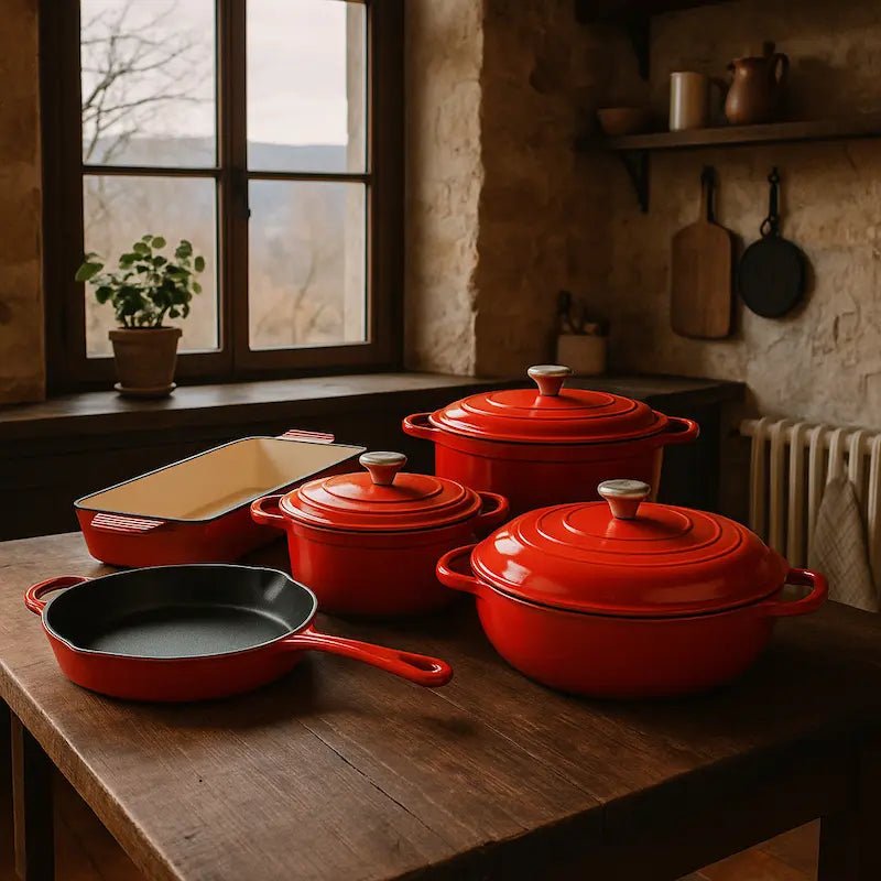 8-Piece Navy, Red, Grey, Black, or White Cast Iron Cookware Set – Aegis ...